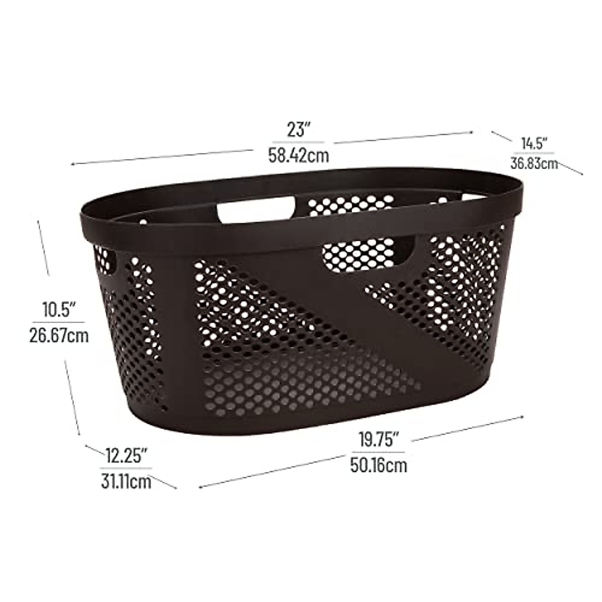 Mind Reader 40L Laundry Basket, Clothes Hamper, Wicker Design, Plastic, 23"L x 14.5"W x 10.5"H, Brown