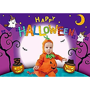 CHAIYA 7x5ft Halloween Backdrop Cartoon Halloween Photo Backdrop Pumpkin Moon Photography Backdrops Happy Halloween Party Decorations Cake Table Banner CY-137