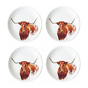 Western Longhorn Steer 9" Melamine Plates, Set of 4