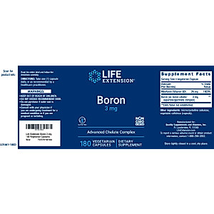 Life Extension Boron 3mg 180 Veg Caps - Triple Boron Complex with Boron Citrate, Glycinate, Aspartate - 3 mg Capsules - Enhanced with Vitamin B2