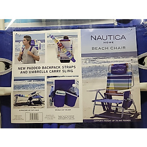 Nautica 5-Position Lay Flat Backpack Beach Chair Rainbow Stripe