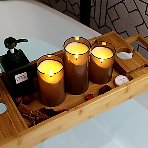 NURADA Flameless Candles: Acrylic LED Pillar Candles Battery Operated with Remote and Timer for Romantic Ambiance and Home Table Bathroom Decor, Gray, Pack of 5