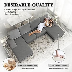 YESHOMY Sofa Sectional Comfy Couches for Living Room, Modern Deep Removable Back and Seat Cushions, 4 Seater Fluffy Sleeper with Soft Armrest, Silvery