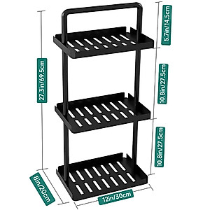 3 Tier Standing Shower Caddy Organizer Corner, Stable Bathroom Shower Organizer Stand with Handle, Metal Shower Shelf Caddy Corner for Shampoo, Shower Rack Stands for Inside Bathroom, Bathtub, Kitchen