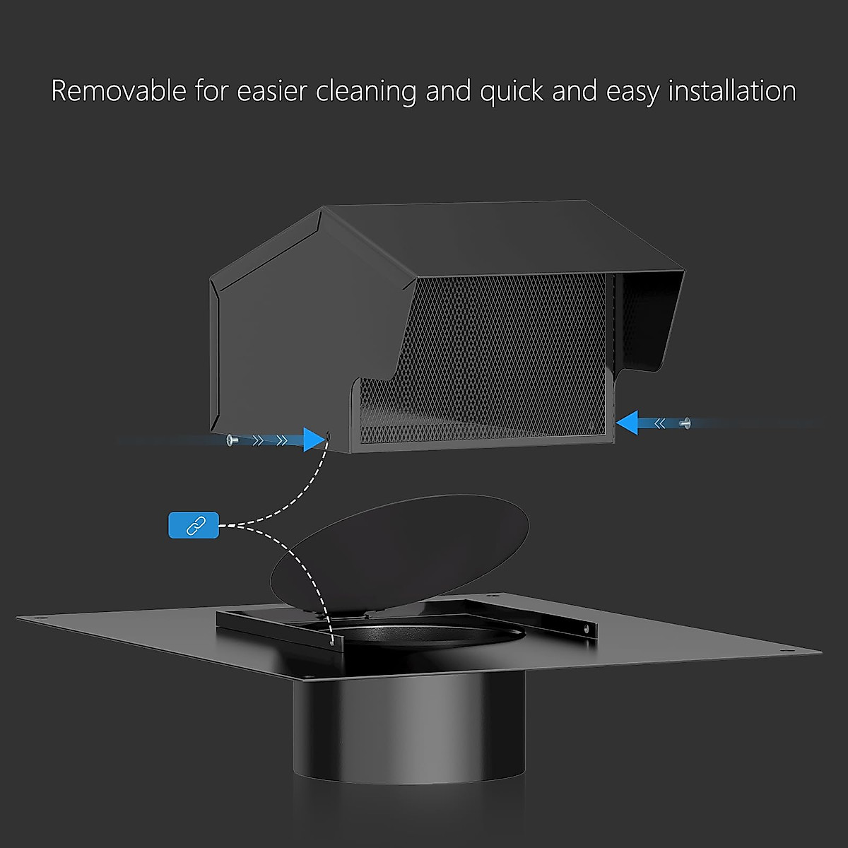 Hon&Guan 6 Inch Removable Roof Vents Roof Dryer Vent Cap for Houses Galvanized Steel 6 Inch Exhaust Vent for Ventilation System-with Damper, Black.