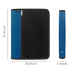 Zipper Binder 1.5 Inch Round 3-Ring Binder, Zippered Grip Pockets Storage Bag Business Office Supplies for Men Women Blue