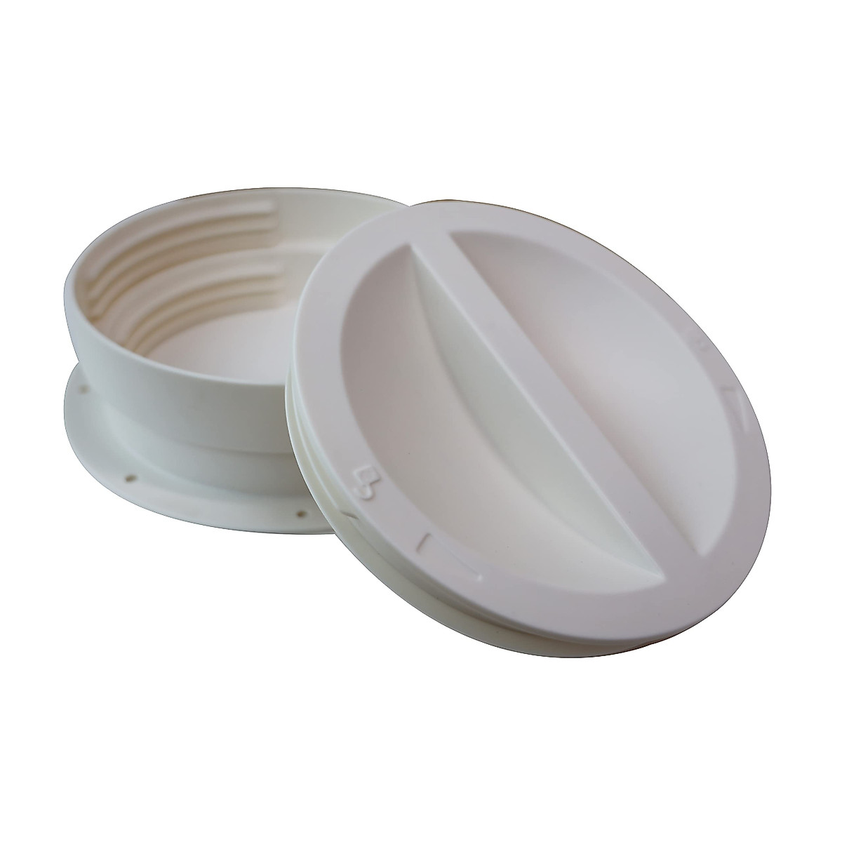 Mobile AC+ Dual Size Exhaust Hose Flange Wall Mount Connector for Portable AC Vent, 5 and 5.5 Inches Hose Compatible, White, Off Season Cover Plug Included Omni-directional