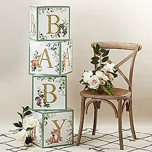 Kate Aspen (Set of 4) Woodland, 4 Count (Pack of 1), Baby Boxes with Letters For Baby Shower Decoration
