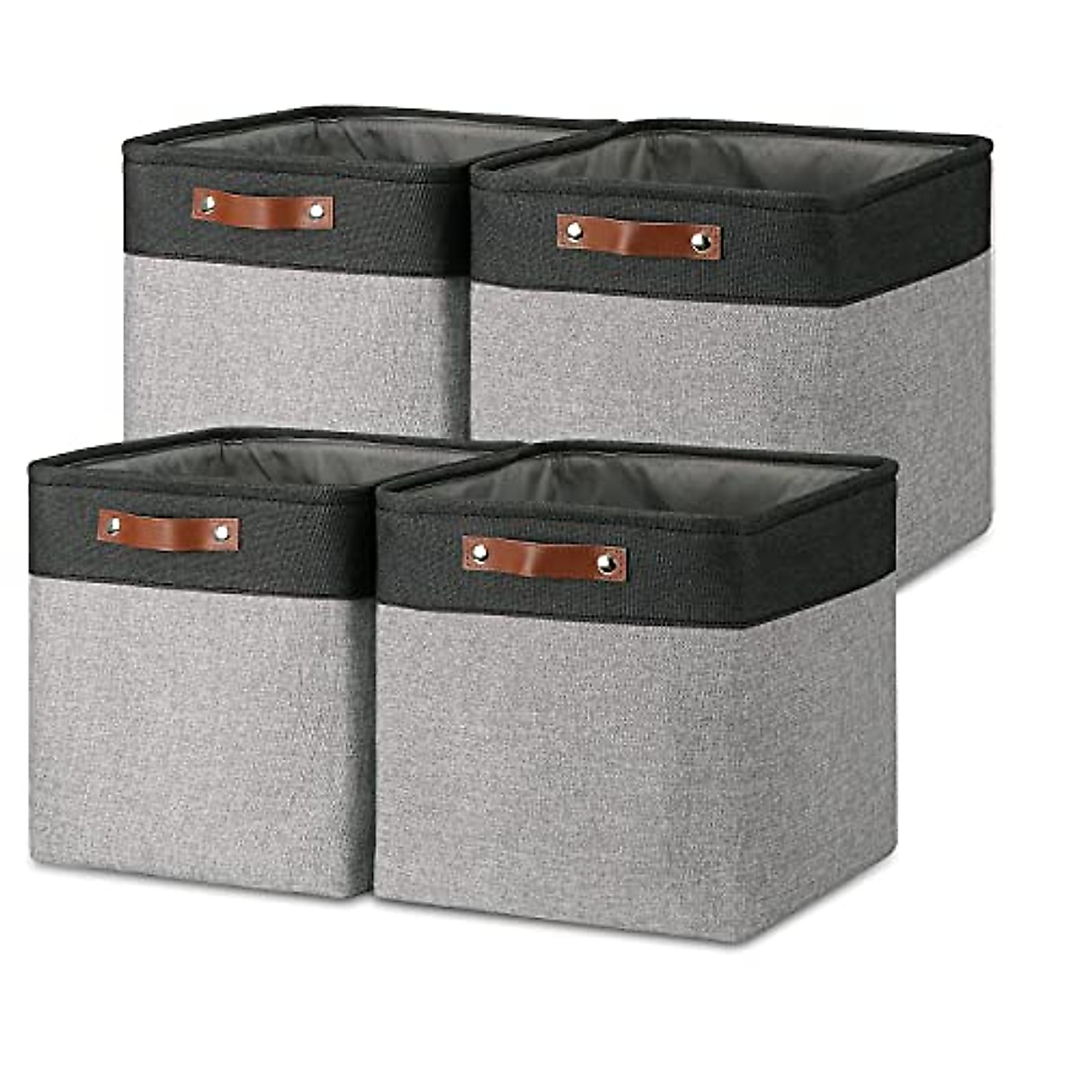 Temary Cube Storage Baskets 13 X 13 X 13 Fabric Storage Bins for Toys, Large Baskets Organization with Handles, Baskets for Organizing Towels, Blankets, Collapsible Shelf Baskets (Black&Gray)