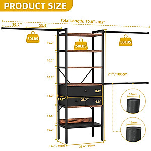 DWVO Closet System, Walk In Closet Organizer Systems with 3 Drawers, Closet Organizers and Storage with Shelves and 3 Expandable Hanger Rods, Fits 6-9 ft Space, Black