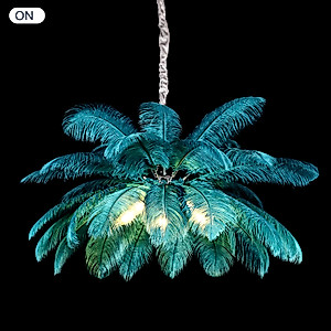 DHFHFMDCJDNN Modern Feather Chandelier for Bedroom, Blue Feather Ceiling Light Fixture with Ostrich Hair Lampshade, Pendant Lights for Living Room, Hotel, Corridor, Foyer