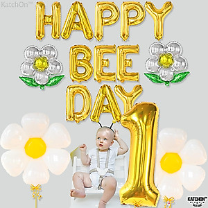 KatchOn, First Bee Day Decorations Girl - Pack of 18 | Happy Bee Day Balloons for Bee Birthday Party Decorations | Yellow Bee Themed Party Supplies | First Bee Balloons, 1st Bee Day Party Decorations