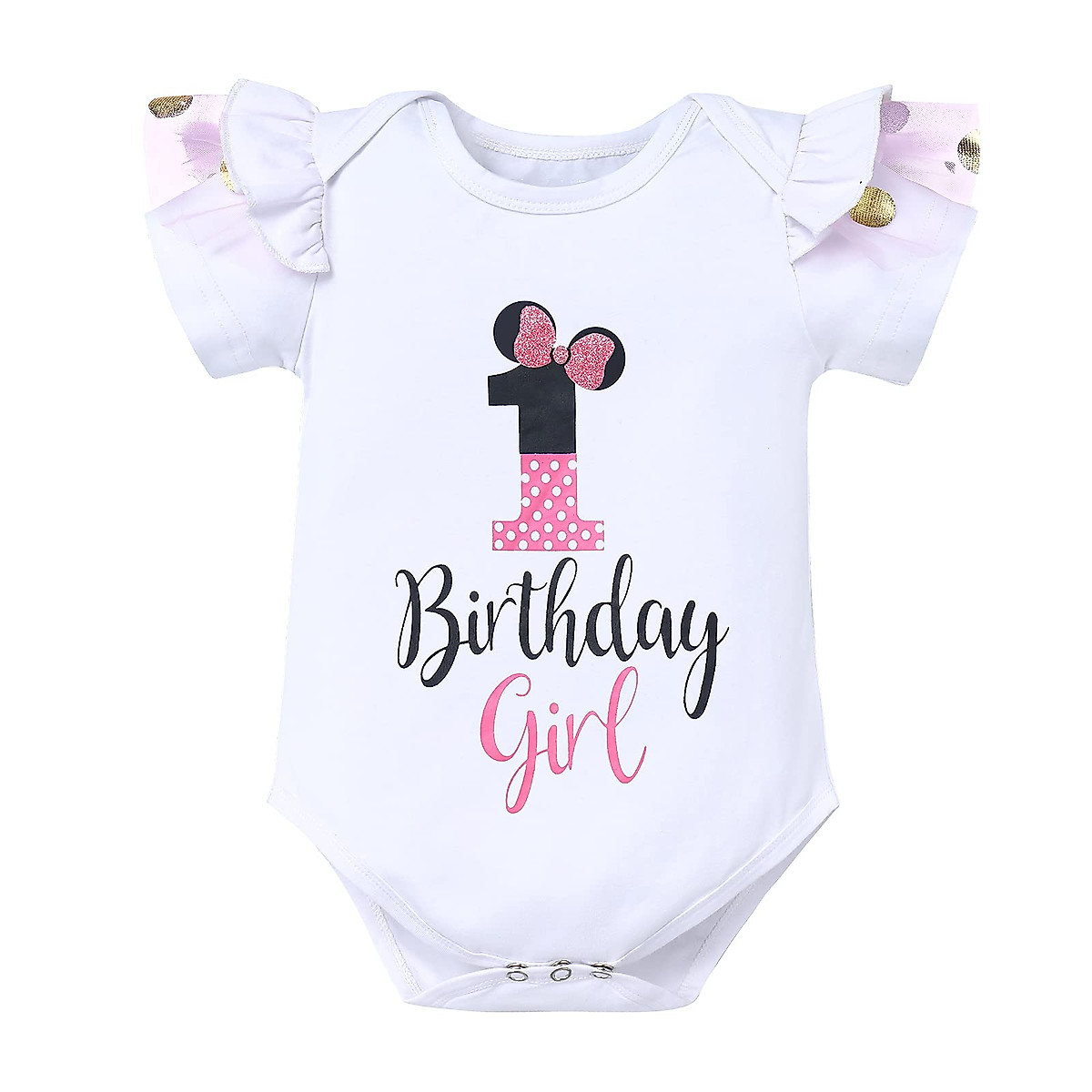 Cake Smash 1st 2nd 3rd Birthday Girl Princess Outfit Polka Dots Dress Ruffle Tulle Tutu Skirt Set Wild ONE Party Dance Fancy Carnival Costume w/Headband Pink-1st 1T