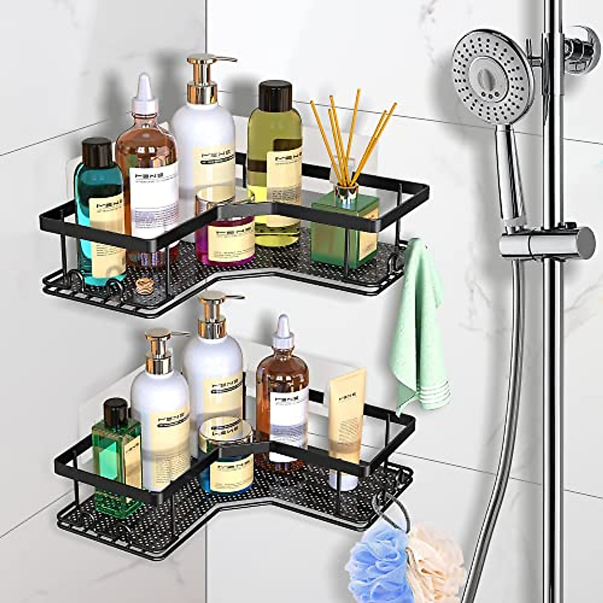 Corner Shower Caddy - Black Shower Organizer Hanging,Shower Shelves,Shower Racks Storage with Small Round Hole Bathroom Shelf for Inside Shower and Restroom 2 Park