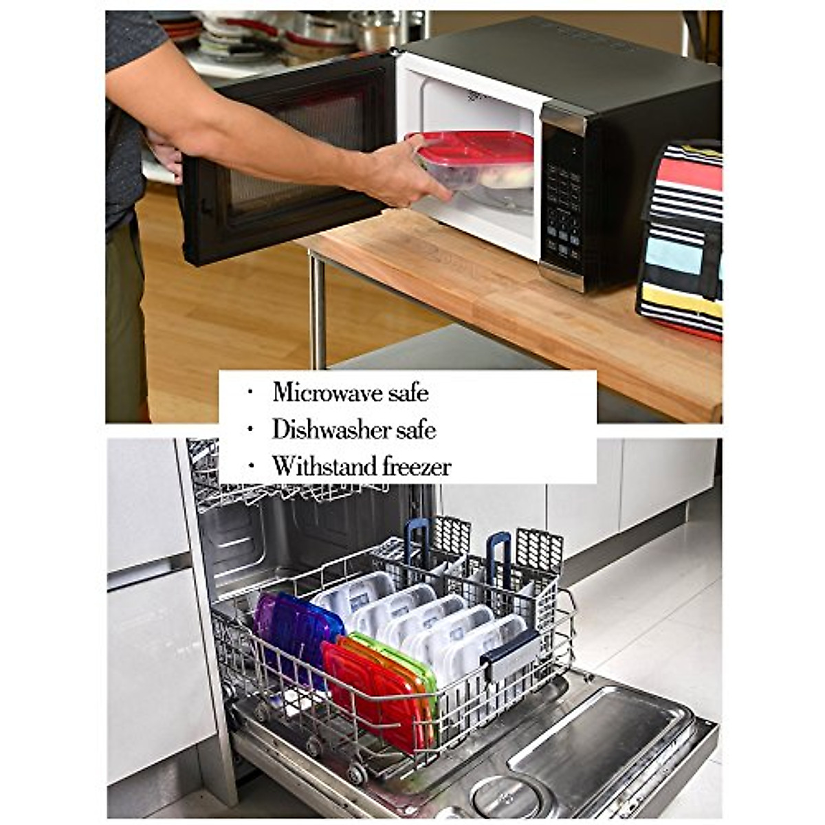 Mealcon Meal Prep Containers 3 Compartment Food Storage Containers Microwave Dishwasher Freezer Safe (Color mixing, 7 PACK (3compartment))