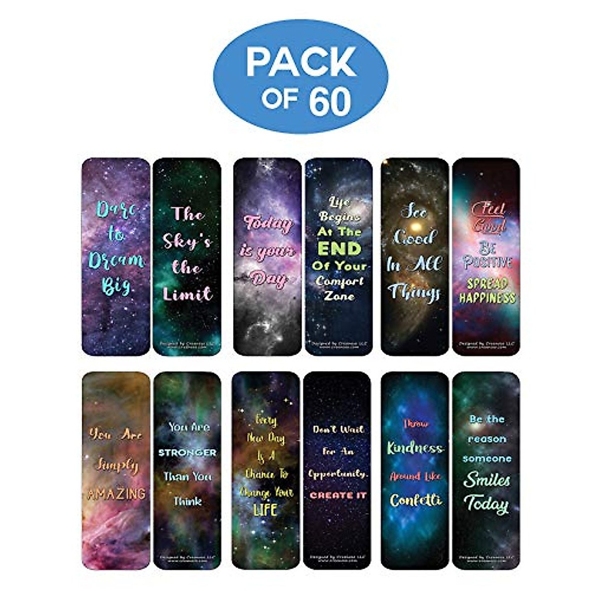 Creanoso Galaxy Motivational Bookmarks Cards Series 3 (60-Pack) - Premium Quality Gift Ideas for Children, Teens, & Adults for All Occasions - Stocking Stuffers Party Favor & Giveaways