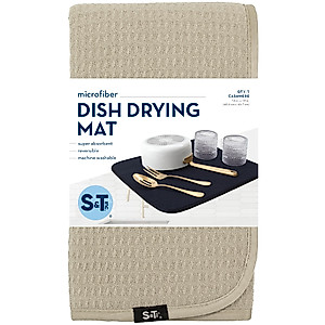 S&T INC. Dish Drying Mat, Highly Absorbent Microfiber Kitchen Counter Mat, Dish Drying Pad for Dishes, Utensils, Pots and Pans, Large 16" x 18", Pure Cashmere