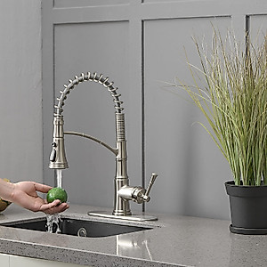 Bathfinesse Kitchen Sink Faucet Brushed Nickel with Pull Down Sprayer 3 Mode Commercial Faucet for Kitchen Sink Solid Brass Single Handle High Arc Pull Out RV Bar,Deck Plate Include