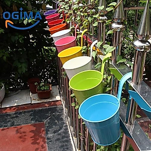 OGIMA 10 Piece Metal Iron Hanging Flower Pots,Multicolor
