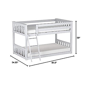 Max & Lily Low Bunk Bed, Twin-Over-Twin Wood Bed Frame For Kids, White
