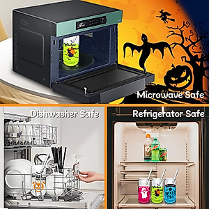 ANOITON Halloween Cups - Halloween Decorations Indoor Halloween Mug with Ghost Witch Decor Hocus Pocus Tumbler Halloween Party Supplies 18oz High Borosilicate Can Shaped Glass Cups Mug Tumbler