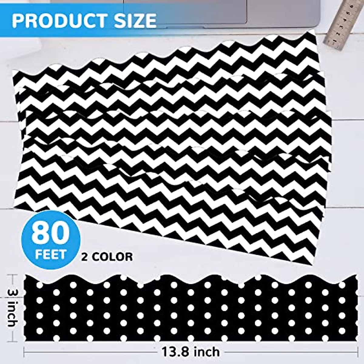 Black Dot Border Trim, 80ft Bulletin Board Borders, Poster Board Decorating Supplies, Decoration Strips for Bulletin Board Trim, Teacher Student use for Classroom Decor (2 Set)