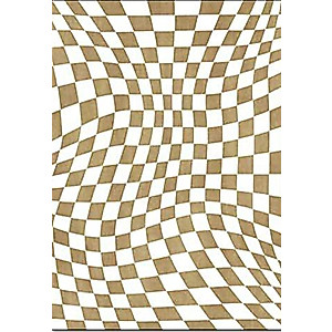 Beige and White Buffalo Plaid Checkered Area Rug for Living Room 4x6fr Funky 70s Game Room Throw Rugs Wavy Checkered Rug Premium Shag Dining Room Carpet Big Dorm Apartment Mat