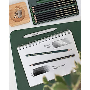 Faber-Castell Pitt Graphite Matte Pencil Set, Metal Tin of 8 Graphite Pencils and Sketching Accessories (HB, 2B, 4B, 6B, 8B, 10B, 12B, 14B), Pencil Sharpener, Eraser and Blending Stump