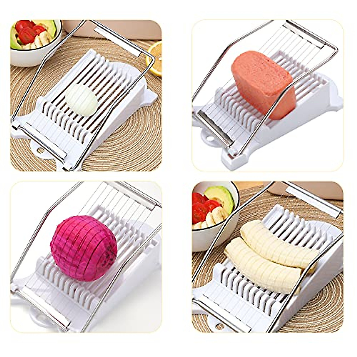 Slicer,Multipurpose Luncheon Meat Slicer,Stainless Steel Wire Egg Slicer,Cuts 10 Slices For fruit,Onions,Soft Food and Ham (White)