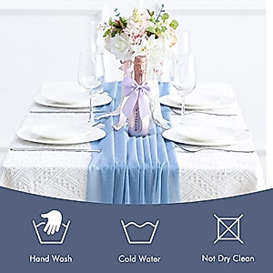 Fixwal Blue Chiffon Table Runner, 120 Inches Dusty Blue Elegant Sheer Wedding Table Runner, Romantic Table Decorations for Bridal Shower, Baby Shower, Birthday Party