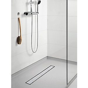 Elefloom Linear Shower Drain, Shower Drain 24 inch with 2-in-1 Tile Insert Cover, Brushed AISI 304 Stainless Steel Shower Floor Drain, Shower Drain with Hair Catcher and Adjustable Feet