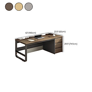 LITFAD Stylish Modern Office Desk with Built-in Cable Management and Wood Top Rectangular Computer Desk with 3 Drawers Perfect for Office or Home Use - Brown 63" L x 24" W x 29" H