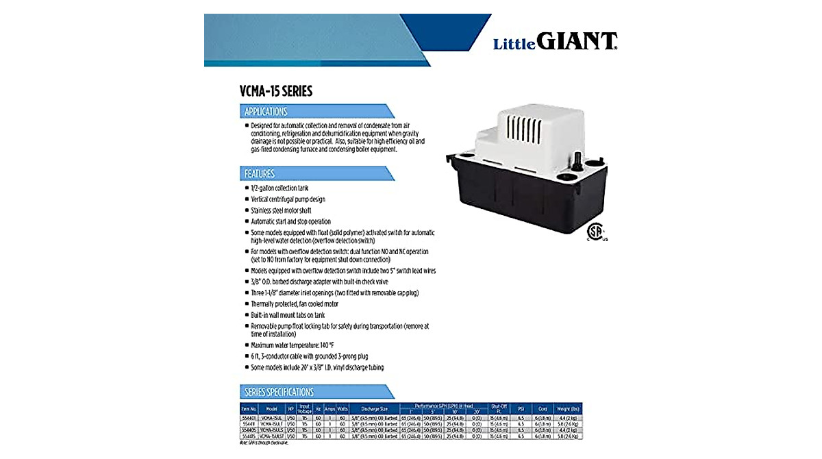 Little Giant VCMA-15ULST Condensate Pump with Safety Switch