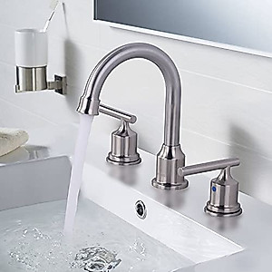 WOWOW Widespread Bathroom Faucet Brushed Nickel Bathroom Sink Faucet 8 inch Vanity Faucet 2 Handle 3 Holes Deck Mount Brass RV Bathroom Faucets with Drain