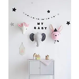 zmr Elephant Nursery Decor Child's Bedroom Stuffed Animal Head Wall Decor Baby Nursery Children's Room Wall Decoration Creative Jewelry