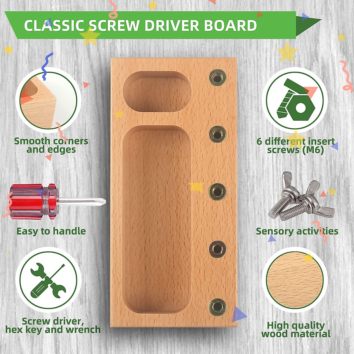 MEROCO Montessori Screwdriver Board Set for Kids, Montessori Toys for 2 3 4 5 Year Old, Wooden Educational Learning Sensory Nuts and Bolts Toys for Toddlers Preschool Stem Waldorf Toys Gift