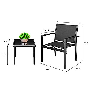 Homall 3 Pieces Patio Furniture Set Outdoor Patio Conversation Set Textilene Bistro Set Modern Porch Furniture Lawn Chairs with Coffee Table for Home, Lawn and Balcony (Black)