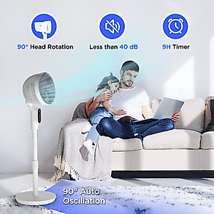 Primevolve 10.6 inch Oscillating Fan for Bedroom, Air Circulator Fan with 6 Speeds Powerful Airflow, Height Adjustable for Cooling Room, Office, Kitchen, White