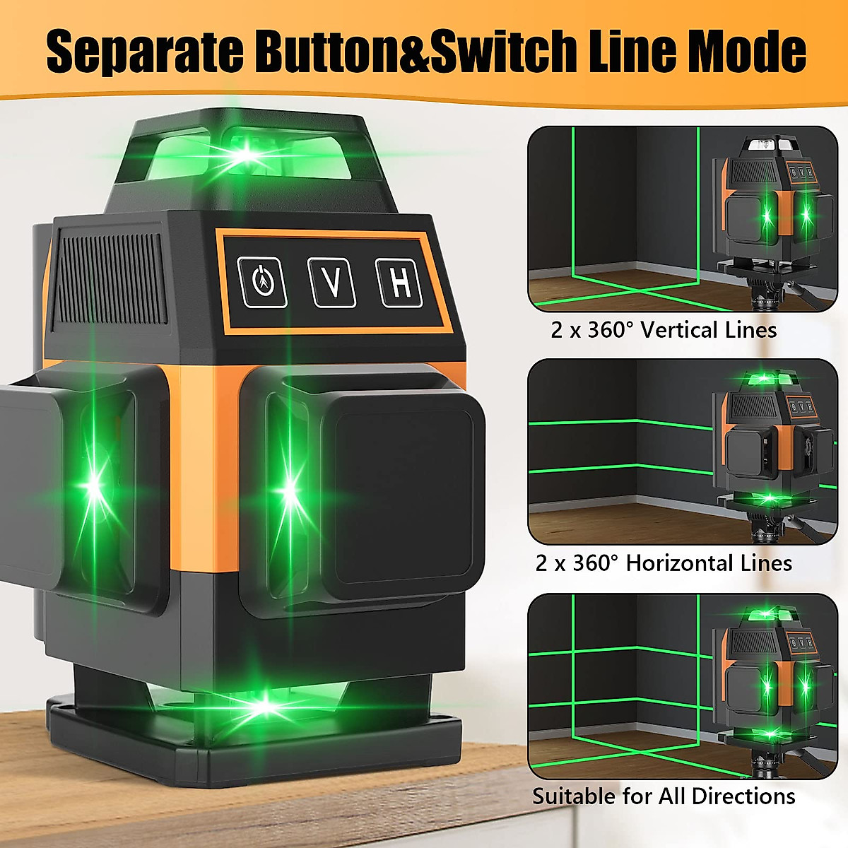 OMMO Laser Level, 16 Lines Green Laser Level Self Leveling Tool, 150ft Mini Laser Level Beam Tool with Two 360° Vertical and Two 360° Horizontal Lines, Magnetic Stand USB Cable Included