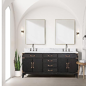 Bell+Modern Harbor 72 in W x 22 in D Black Oak Double Bath Vanity and Carrara Marble Top