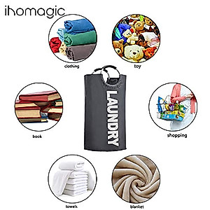 IHOMAGIC Extra Large Laundry Hamper 120L - Collapsible Laundry Bag with Comfortable Handle - Folding Laundry Basket Dirty Clothes Storage Bin for Bathroom, Bedroom (XL, Dark Grey)