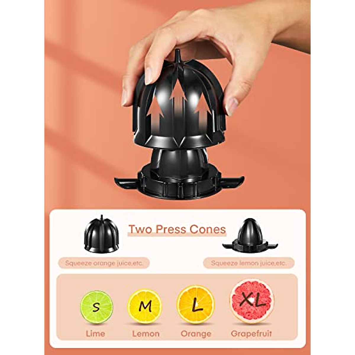 FOHERE Citrus Juicer Electric Orange Juicer with Humanized Handle and Two Size Cones for Grapefruits, Orange and Lemon, Powerful 160W Silent Motor Stainless Steel BPA-Free, Silver