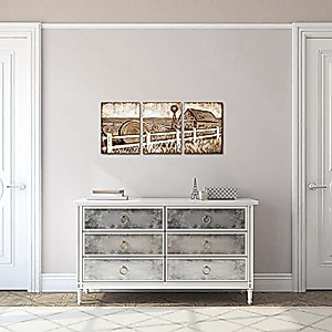 SiMiWOW 3 Panel Farmhouse Canvas Wall Art Farmhouse Painting Old Barn Pictures Living Room Bedroom Home Decor (12"x16"x3 Panels)