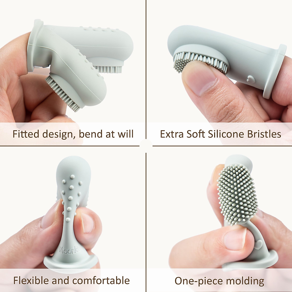 Moonkie Baby Toothbrush Finger Toothbrush Oral Cleaner Kit for 3 Months +, 2 Pcs (Cloud/Mint)