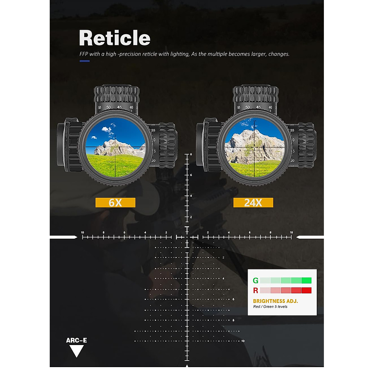 SPINA OPTICS 6-24x50 FFP First Focal Plane Riflescopes with Mil-dot Reticle and Parallax Adjustment, Sunshade Included, Waterproof, Fogproof Black Rifle Scope, 30mm Tube (with 11mm mounts)