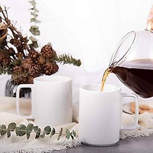 E-liu Porcelain Tea Mugs Coffee Mug Set, Large 15 Ounces Cups for Coffee, Tea, Cocoa, and Mulled Drinks, Set of 6, White