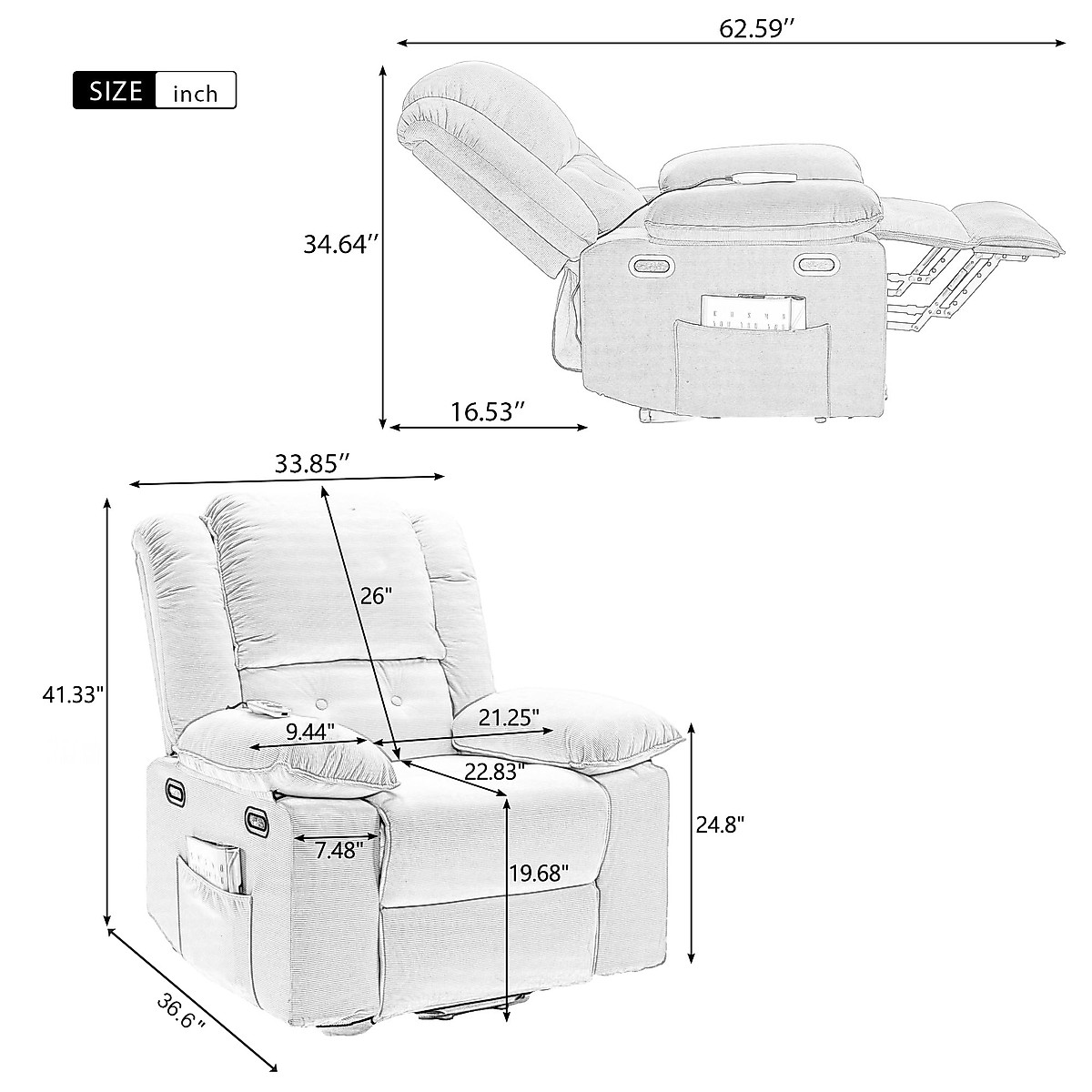 LIADTOP, Power Lift Elderly with Adjustable Massage and Heating Function,Recliner Chair with Infinite Position and Side Pocket for Living Room,Gray