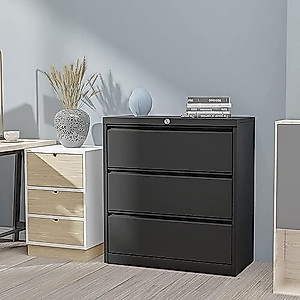 GangMei 3 Drawer Lateral File Cabinet, Metal Lateral File Cabinets with Lock, Legal Size Steel Lateral Filing Cabinet for Office and Home