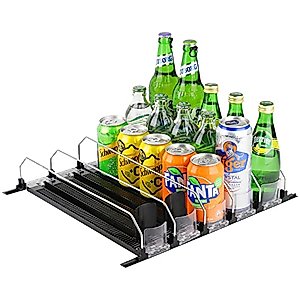 Drink Organizer for Fridge, Self-Pushing Soda Can Dispensers, Width Adjustable, 12oz 16oz 20oz Refrigerator Drink Organizer for Fridge-Holds up to 20 Cans (5 Row,12.2 Inch)