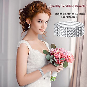 Jewdreamer 7PCS Rhinestone Bracelets for Women Cubic Zirconia Tennis Stretch Bracelet Bangle Bling Bikini Crystal Bracelet Sliver Sparkly Bridal Wedding Jewelry Bracelet Set